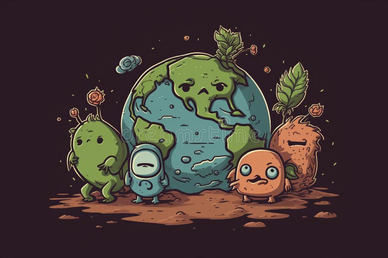 Terrifying Monsters Devouring the Planet on Earth Day. Illustration ...