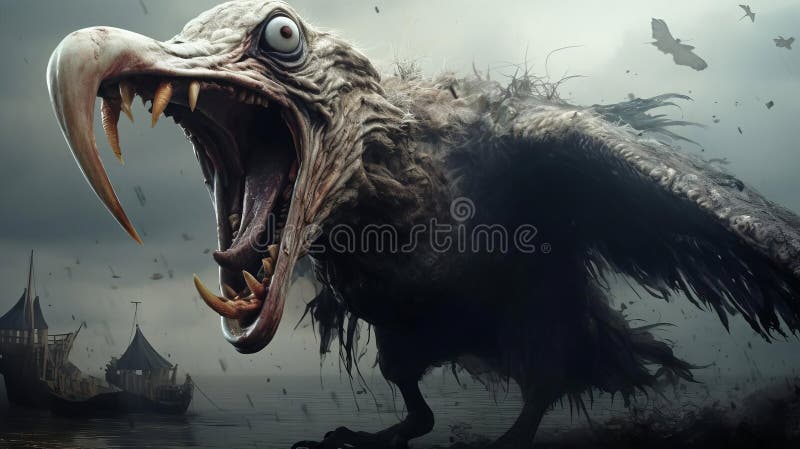 Ominous Seagull-inspired Nightmare Creature Emerges from Darkness Stock ...