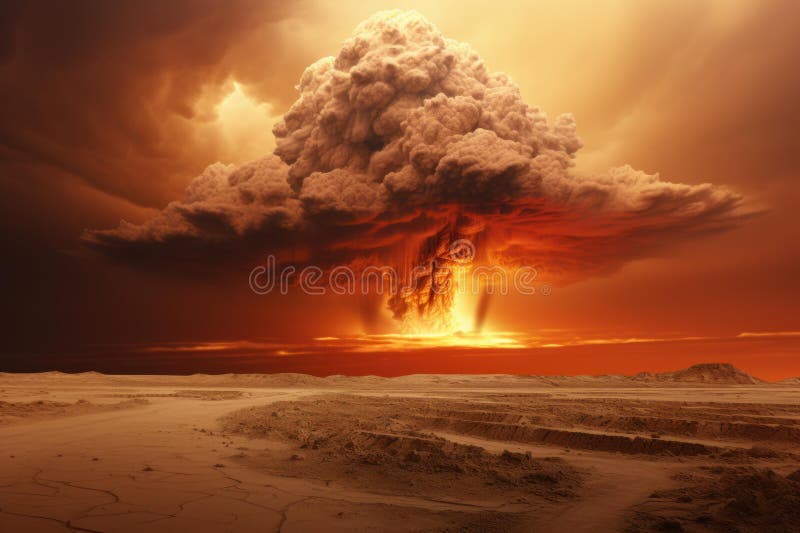 Terrifying Nuclear Explosion Cloud Desert. Generate Ai Stock ...