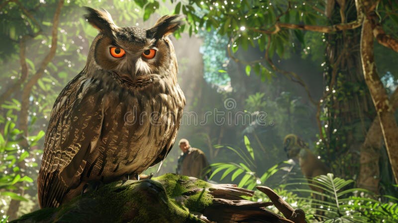 Terrifying Owl Perched in African Forest, Fixated on Frightened Hunter ...