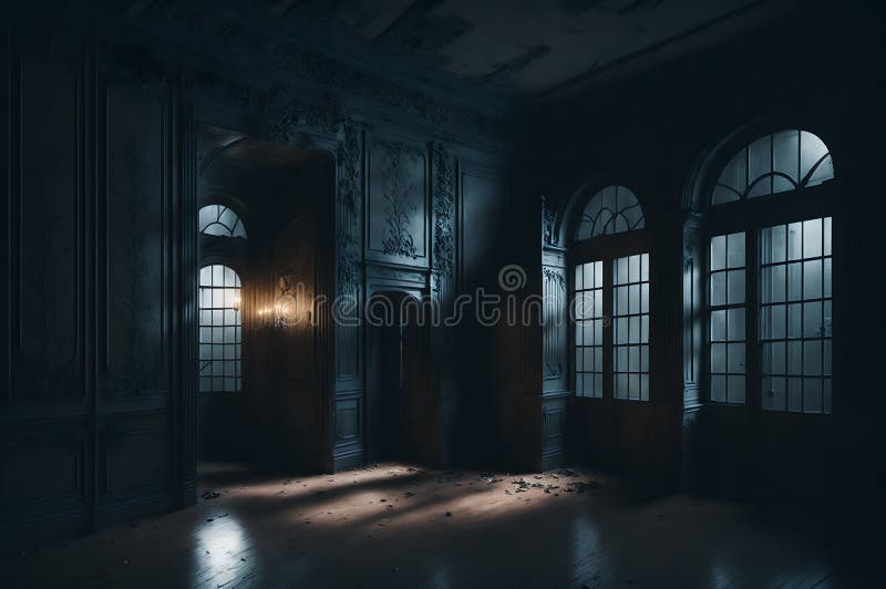 A Terrifying Room with Darkness and Dim Lights and Windows Stock ...