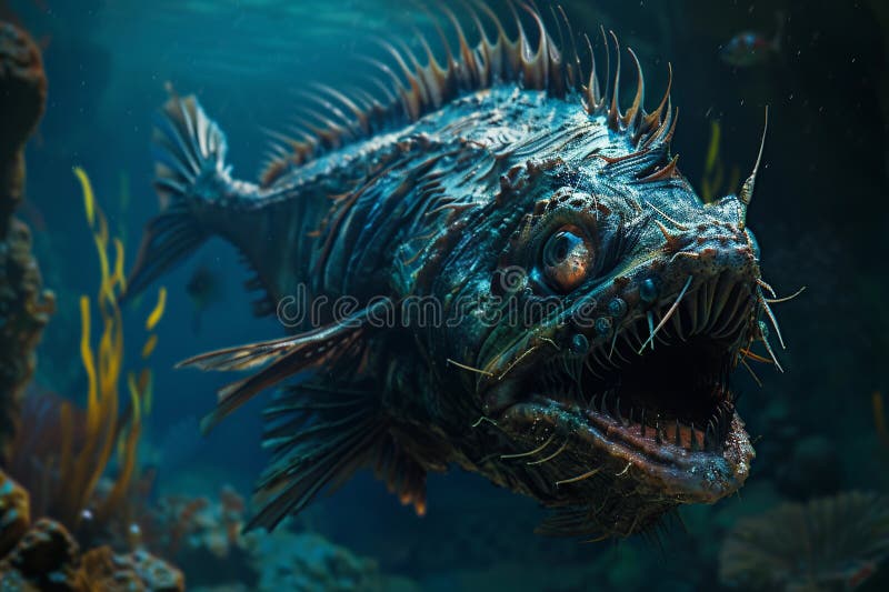 Terrifying Scary Sea Monster in Dark Depths of Deep Ocean Stock Photo ...