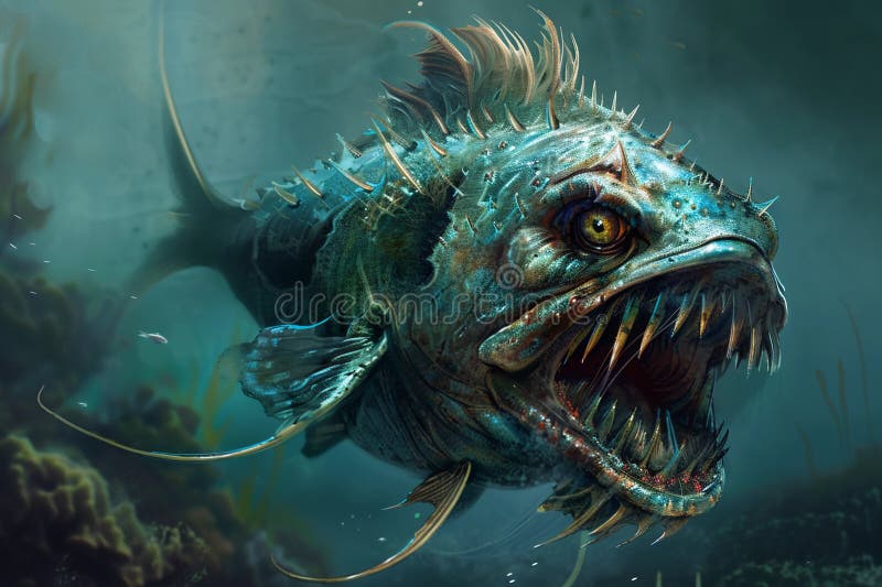 Terrifying Scary Sea Monster in Dark Depths of Deep Ocean Stock Photo ...