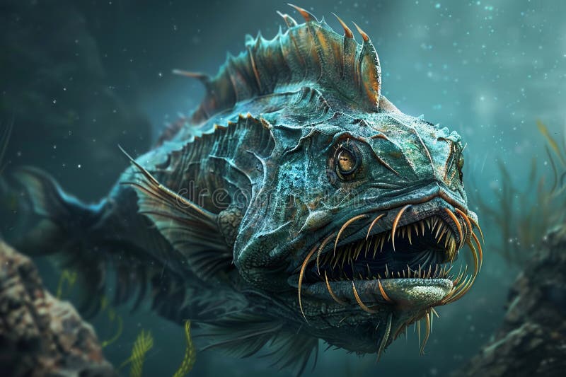 Terrifying Scary Sea Monster in Dark Depths of Deep Ocean Stock Photo ...