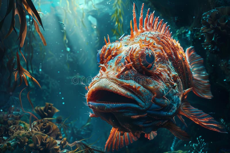 Terrifying Scary Sea Monster in Dark Depths of Deep Ocean Stock Image ...