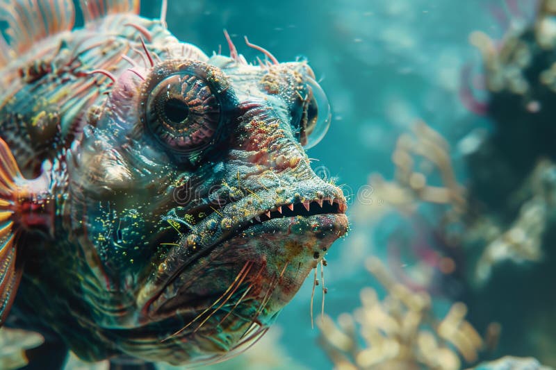 Terrifying Scary Sea Monster in Dark Depths of Deep Ocean Stock Photo ...