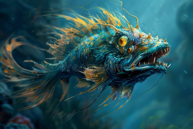 Terrifying Scary Sea Monster in Dark Depths of Deep Ocean Stock Image ...