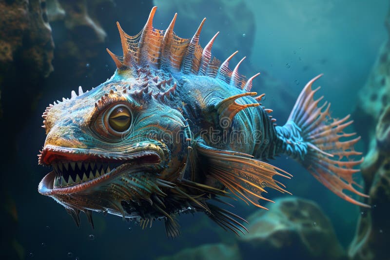 Terrifying Scary Sea Monster in Dark Depths of Deep Ocean Stock Image ...