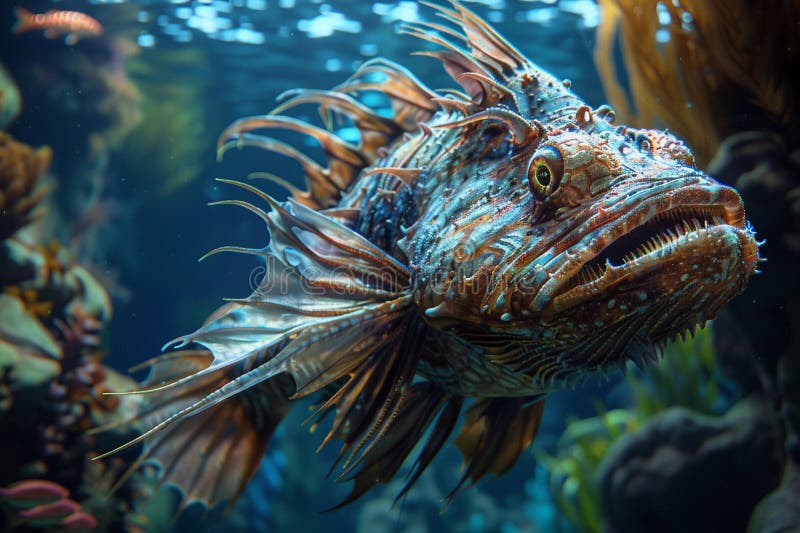 Terrifying Scary Sea Monster in Dark Depths of Deep Ocean Stock Image ...
