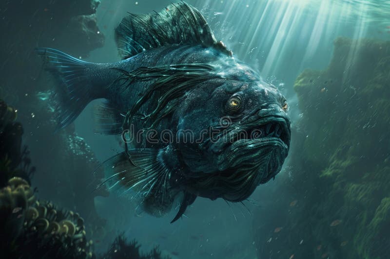 Terrifying Scary Sea Monster in Dark Depths of Deep Ocean Stock Image ... Terrifying Scary Sea Monster in Dark Depths of Deep Ocean Stock Image ...