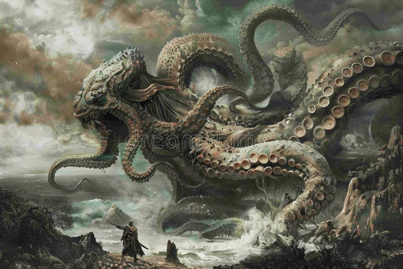 Terrifying Scary Sea Monster in Dark Depths of Deep Ocean Stock Image ...