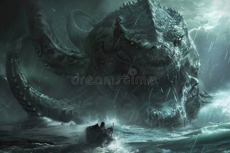 Terrifying Scary Sea Monster in Dark Depths of Deep Ocean Stock ...