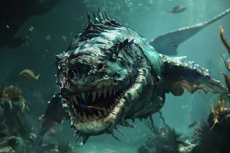 Terrifying Scary Sea Monster in Dark Depths of Deep Ocean Stock ...