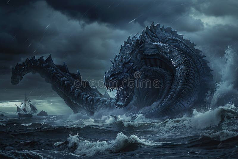 Terrifying Scary Sea Monster in Dark Depths of Deep Ocean Stock ...