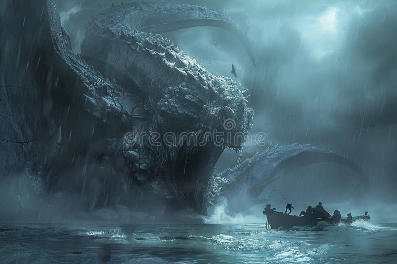 Terrifying Scary Sea Monster in Dark Depths of Deep Ocean Stock ...