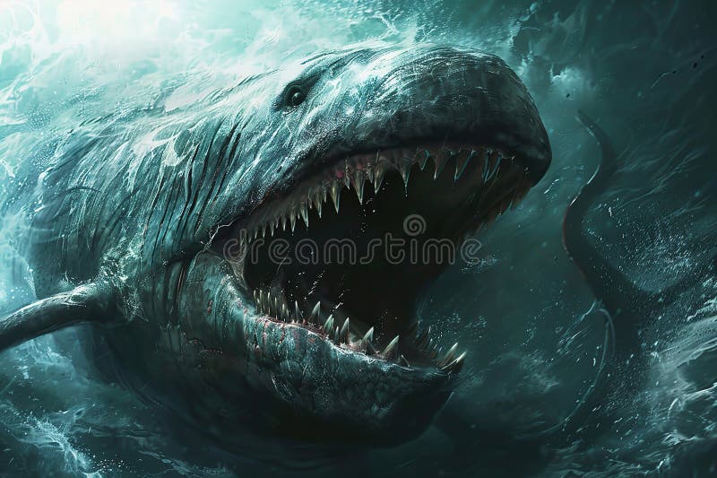 Terrifying Scary Sea Monster in Dark Depths of Deep Ocean Stock Image ...