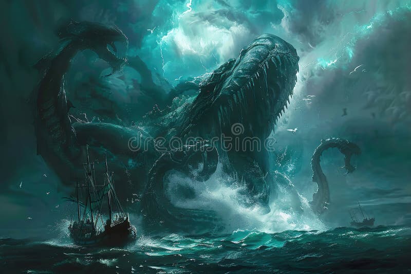 Terrifying Scary Sea Monster in Dark Depths of Deep Ocean Stock ...