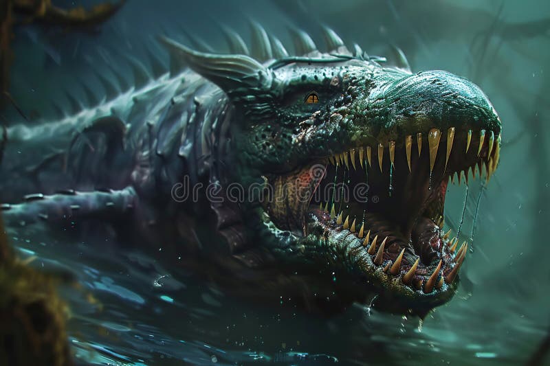 Terrifying Scary Sea Monster in Dark Depths of Deep Ocean Stock ...