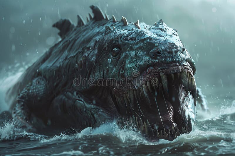 Terrifying Scary Sea Monster in Dark Depths of Deep Ocean Stock ...