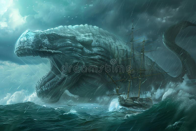 Terrifying Scary Sea Monster in Dark Depths of Deep Ocean Stock Image ...
