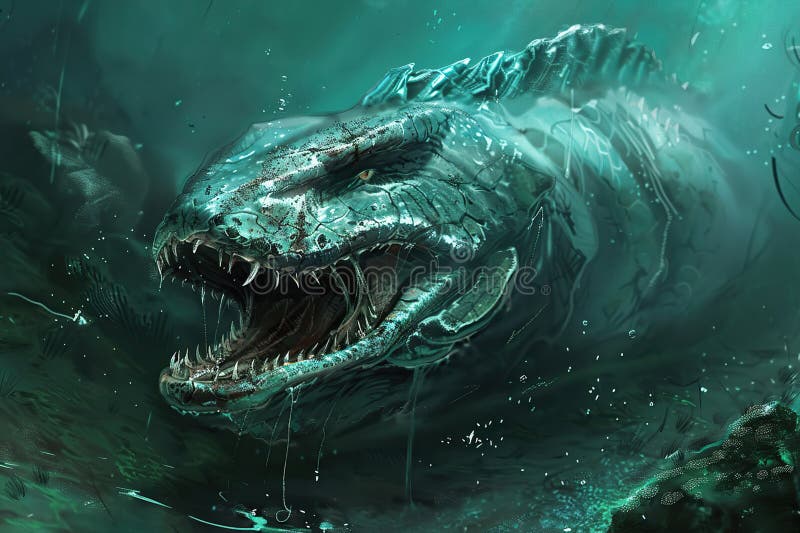 Terrifying Scary Sea Monster in Dark Depths of Deep Ocean Stock Photo ...