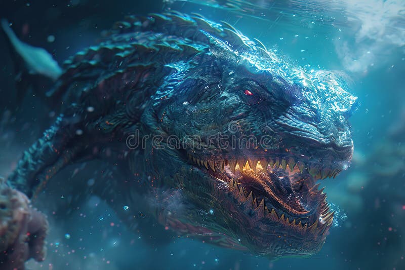 Terrifying Scary Sea Monster in Dark Depths of Deep Ocean Stock Image ...