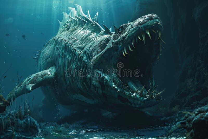 Terrifying Scary Sea Monster in Dark Depths of Deep Ocean Stock Image ...