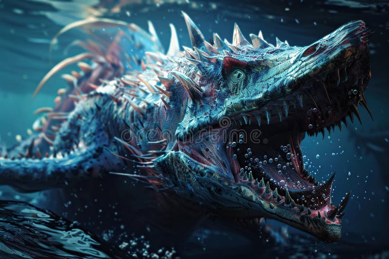 Terrifying Scary Sea Monster in Dark Depths of Deep Ocean Stock Image ...