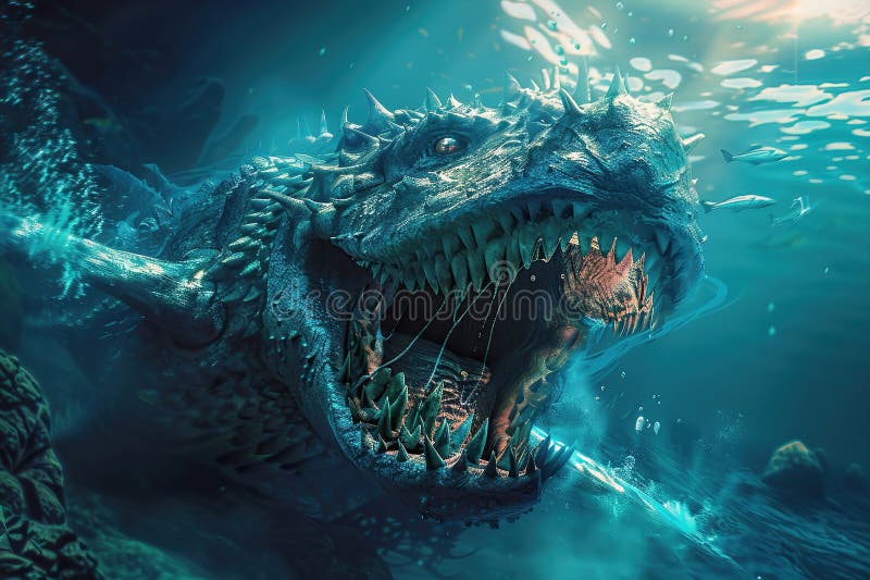 Terrifying Scary Sea Monster in Dark Depths of Deep Ocean Stock ...