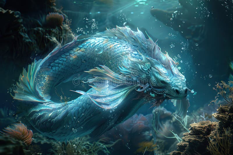 Terrifying Scary Sea Monster in Dark Depths of Deep Ocean Stock Photo ...