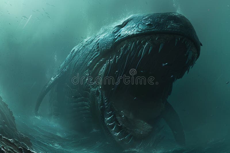 Terrifying Scary Sea Monster in Dark Depths of Deep Ocean Stock Photo ...