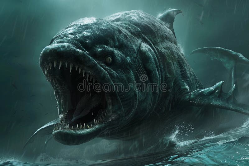 Terrifying Scary Sea Monster in Dark Depths of Deep Ocean Stock Image ...