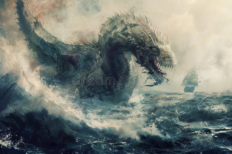 Terrifying Scary Sea Monster in Dark Depths of Deep Ocean Stock Photo ...