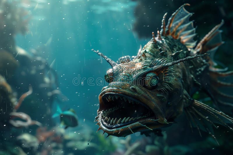 Terrifying Scary Sea Monster in Dark Depths of Deep Ocean Stock ...