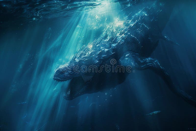 Terrifying Scary Sea Monster in Dark Depths of Deep Ocean Stock ...