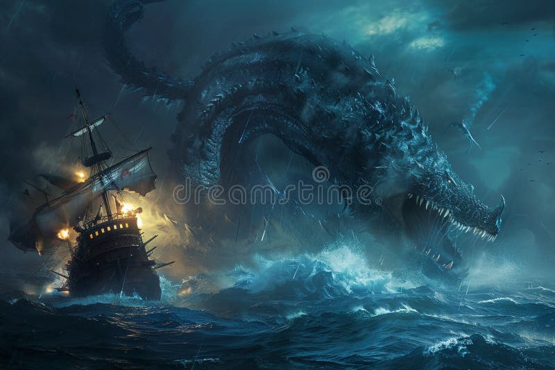 Terrifying Scary Sea Monster in Dark Depths of Deep Ocean Stock Photo ...