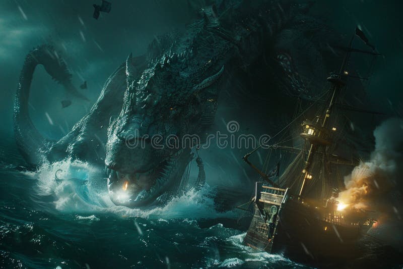 Terrifying Scary Sea Monster in Dark Depths of Deep Ocean Stock Photo ...