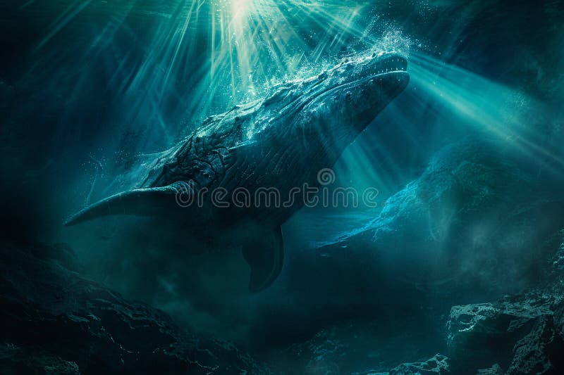 Terrifying Scary Sea Monster in Dark Depths of Deep Ocean Stock Image ...