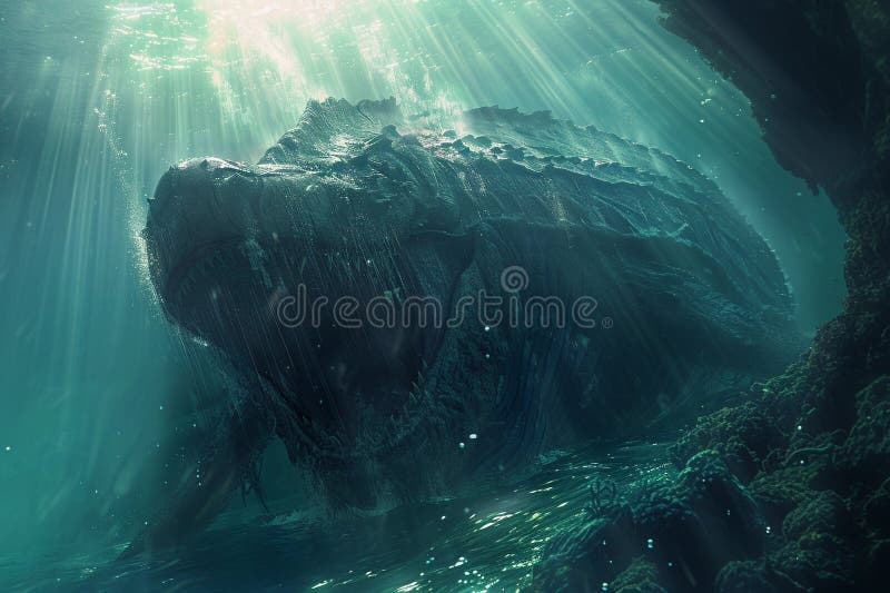Terrifying Scary Sea Monster in Dark Depths of Deep Ocean Stock ...