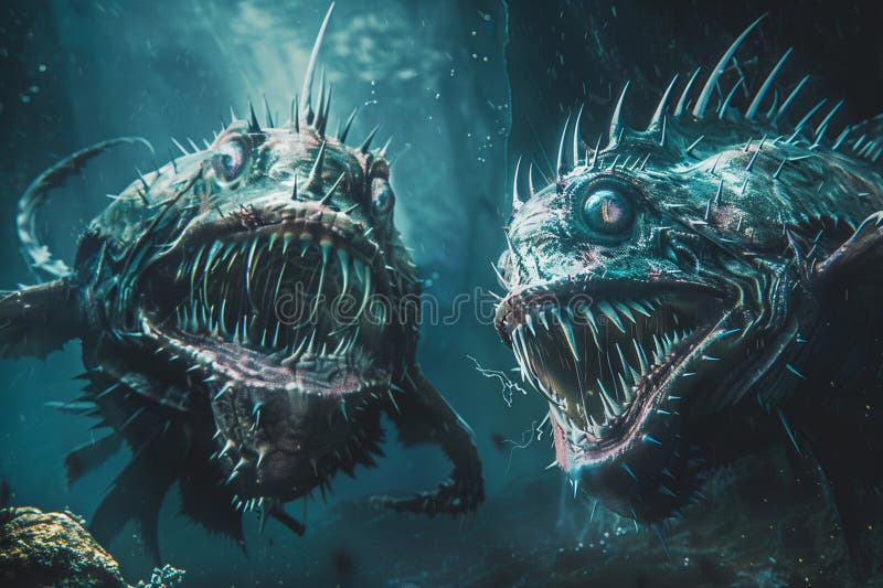 Terrifying Scary Sea Monster in Dark Depths of Deep Ocean Stock ...