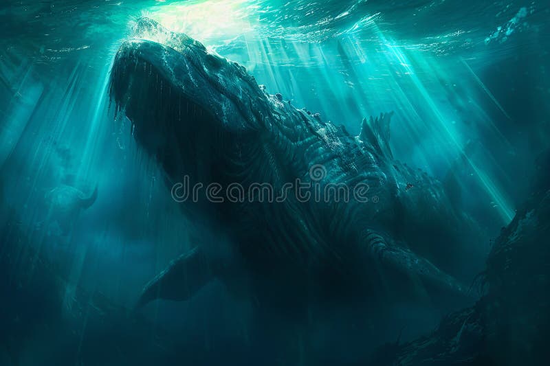 Terrifying Scary Sea Monster in Dark Depths of Deep Ocean Stock ...