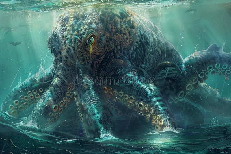 Terrifying Scary Sea Monster in Dark Depths of Deep Ocean Stock ...