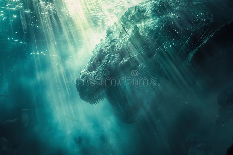 Terrifying Scary Sea Monster in Dark Depths of Deep Ocean Stock Photo ...