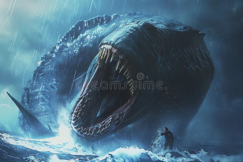 Terrifying Scary Sea Monster in Dark Depths of Deep Ocean Stock Image ...