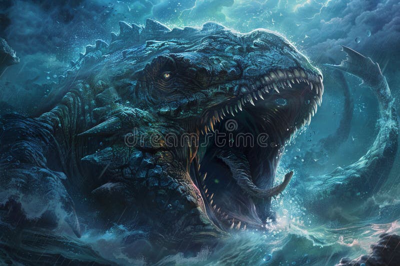 Terrifying Scary Sea Monster in Dark Depths of Deep Ocean Stock Image ...