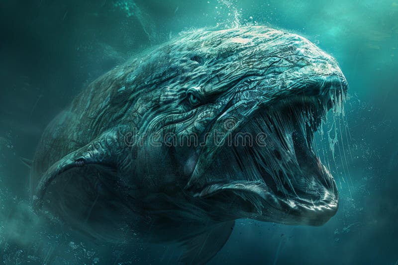 Terrifying Scary Sea Monster in Dark Depths of Deep Ocean Stock Photo ...