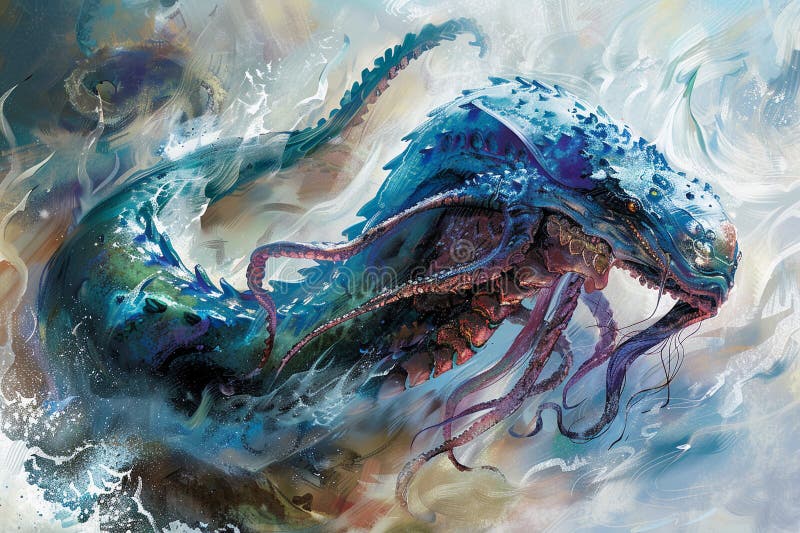 Terrifying Scary Sea Monster in Dark Depths of Deep Ocean Stock Photo ...