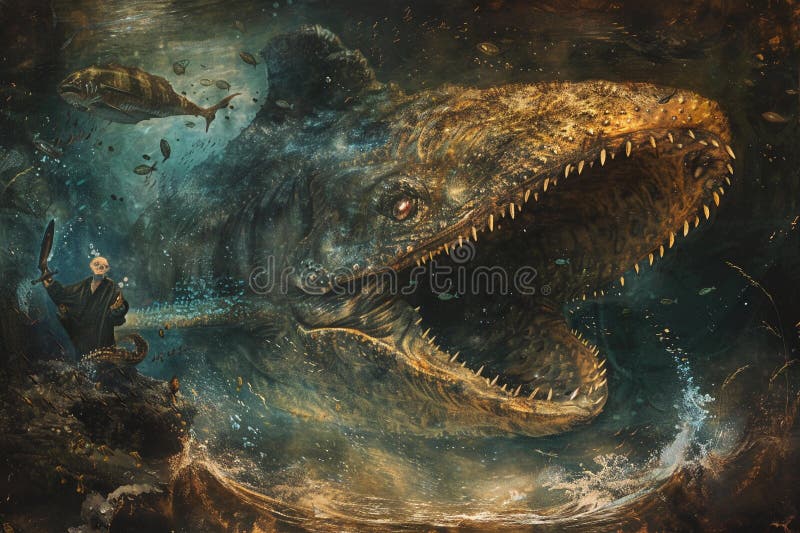 Terrifying Scary Sea Monster in Dark Depths of Deep Ocean Stock Image ...
