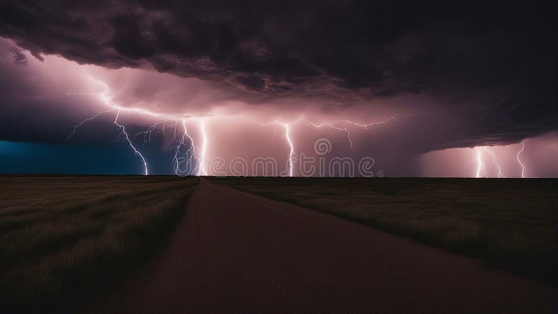 A Terrifying Scene of a Lightning Storm Over a Field in Roswell, Stock ...