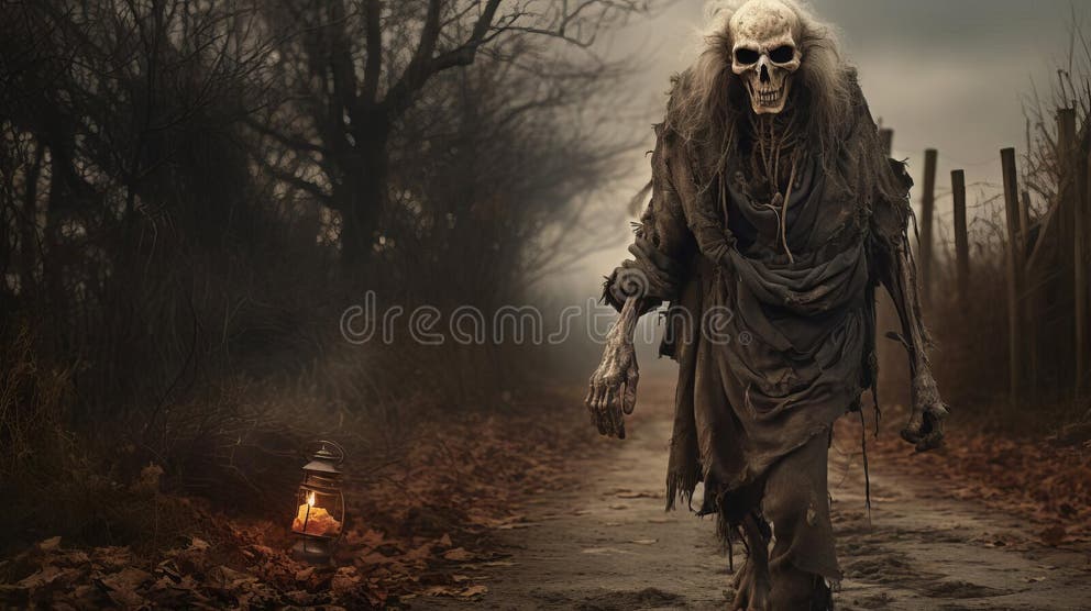 Terrifying Scene of Possessed Objects with Withered Old Man Stock ...